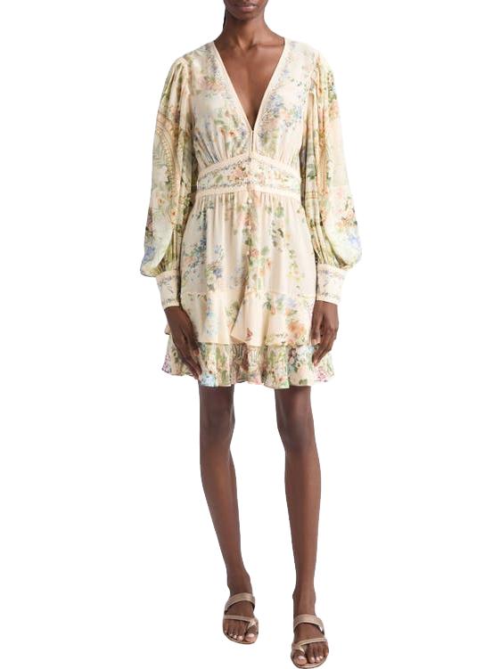 CAMILLA Camilla Silk Floral Print Long Sleeve Dress with Embellished Waistband